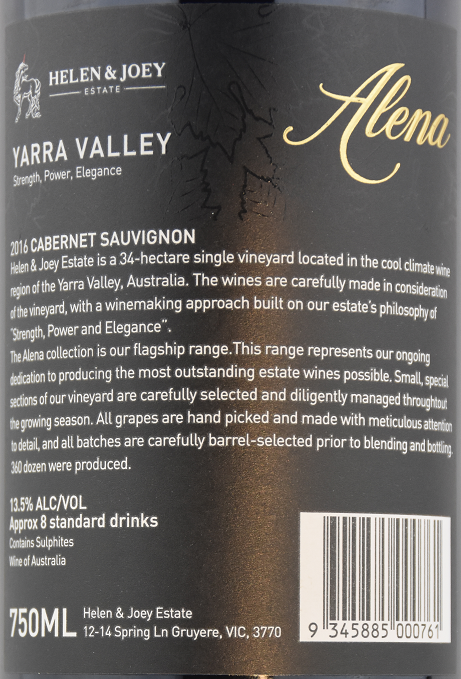 Helen & Joey Estate Alena Cabernet Sauvignon 2016 – Bilgola Cellars